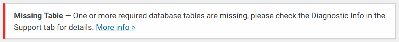 Missing table error notice